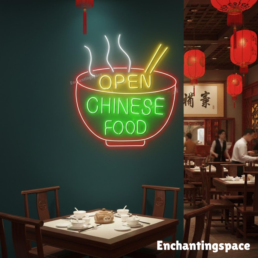 Open Chinese Food LED Neon Sign, Glowing Wall Light for Asian ...