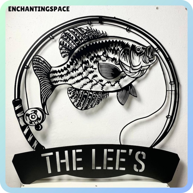 Customize Black Crappie Fish Metal Wall Art LED Light, Personalized ...