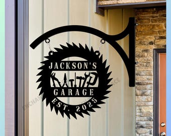 Personalized Garage Hanging Sign, Garage Mechanic Outdoor Hanging Sign ...