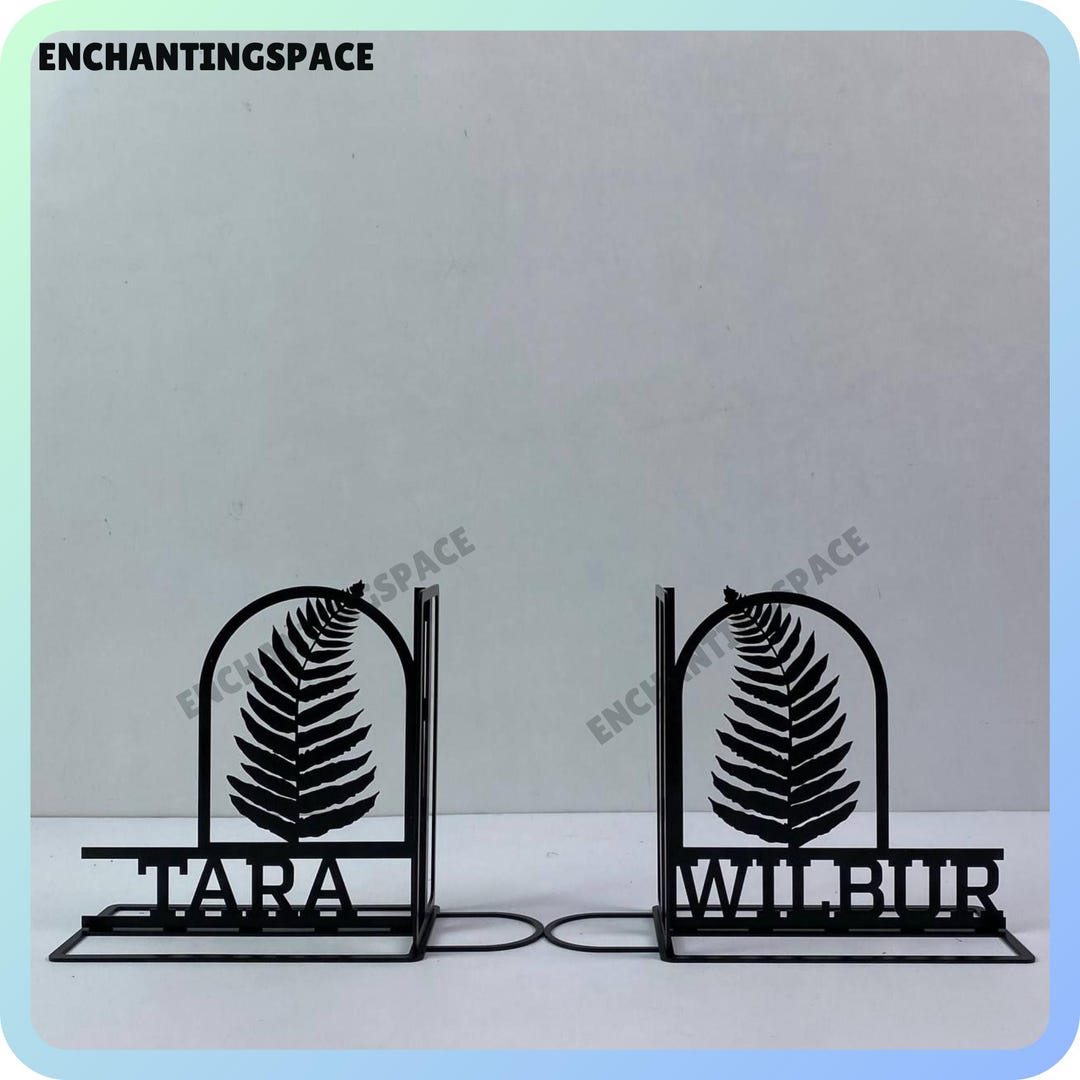 Customized Tropical Fern Leaf Metal Bookends, Fern Leaf Name Bookend ...