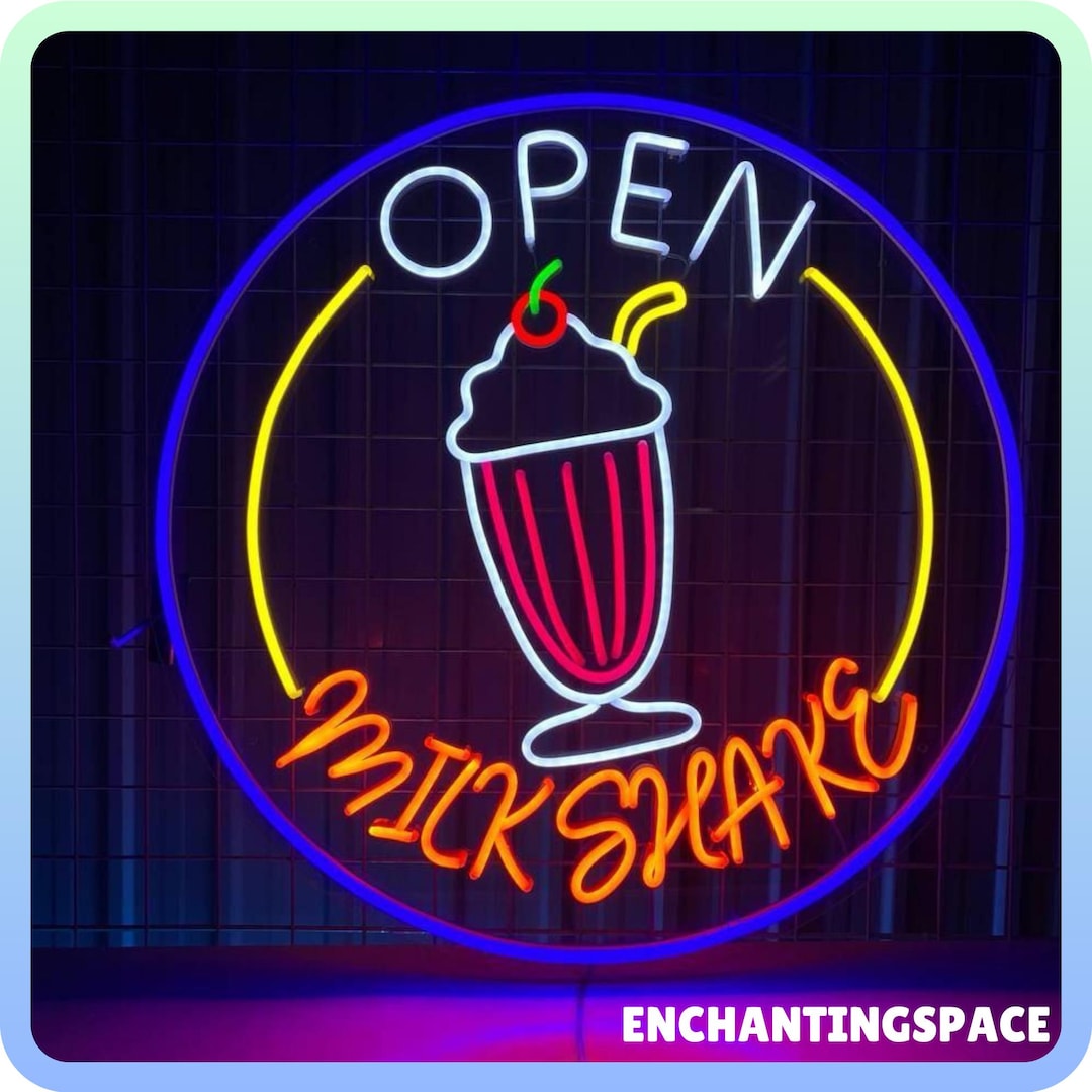 Milkshake Open Neon Sign, Welcome Sign for Milkshake Wall Art, Blended ...