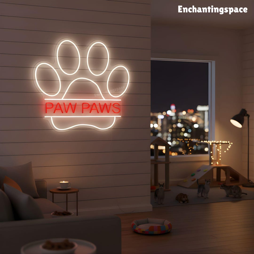Paw Neon Sign, Paw Print Led Light Sign, Custom Neon Sign, Pet Spa Wall ...