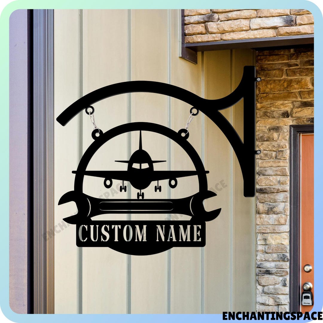 Customize Name Aircraft Mechanic Metal Hanging Sign, Plane Mechanic ...