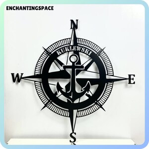 Customized Compass Metal Wall Art LED Light, Personalized Living Room ...