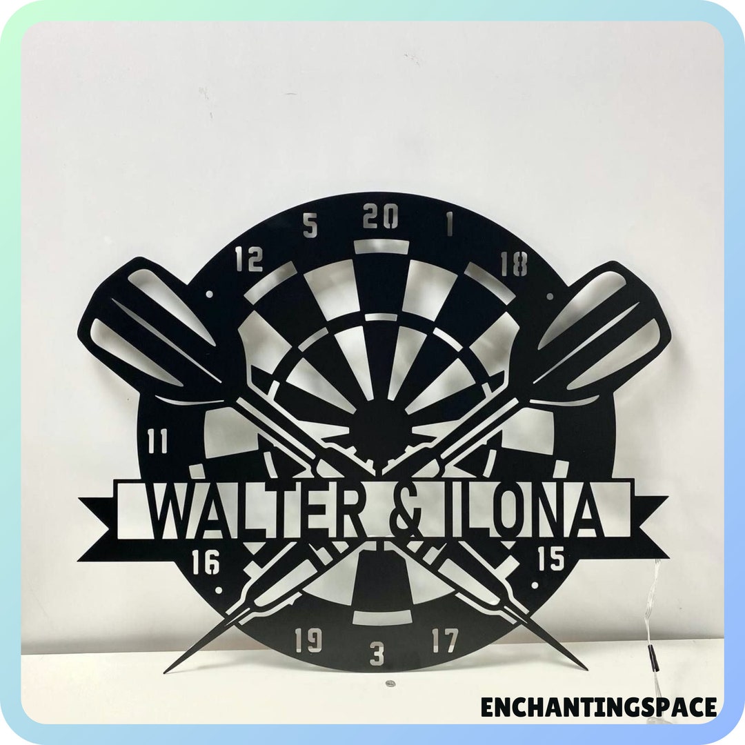 Customized Dart Board Games Metal Wall Art LED Light, Personalized ...