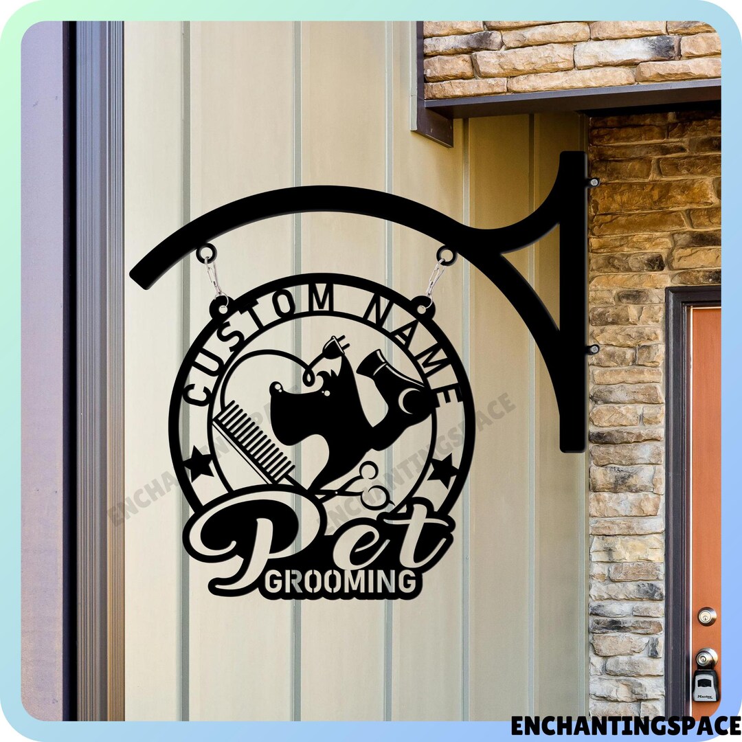 Custom Name Hanging Pet Grooming Spa Metal Sign, Dog Grooming Logo ...
