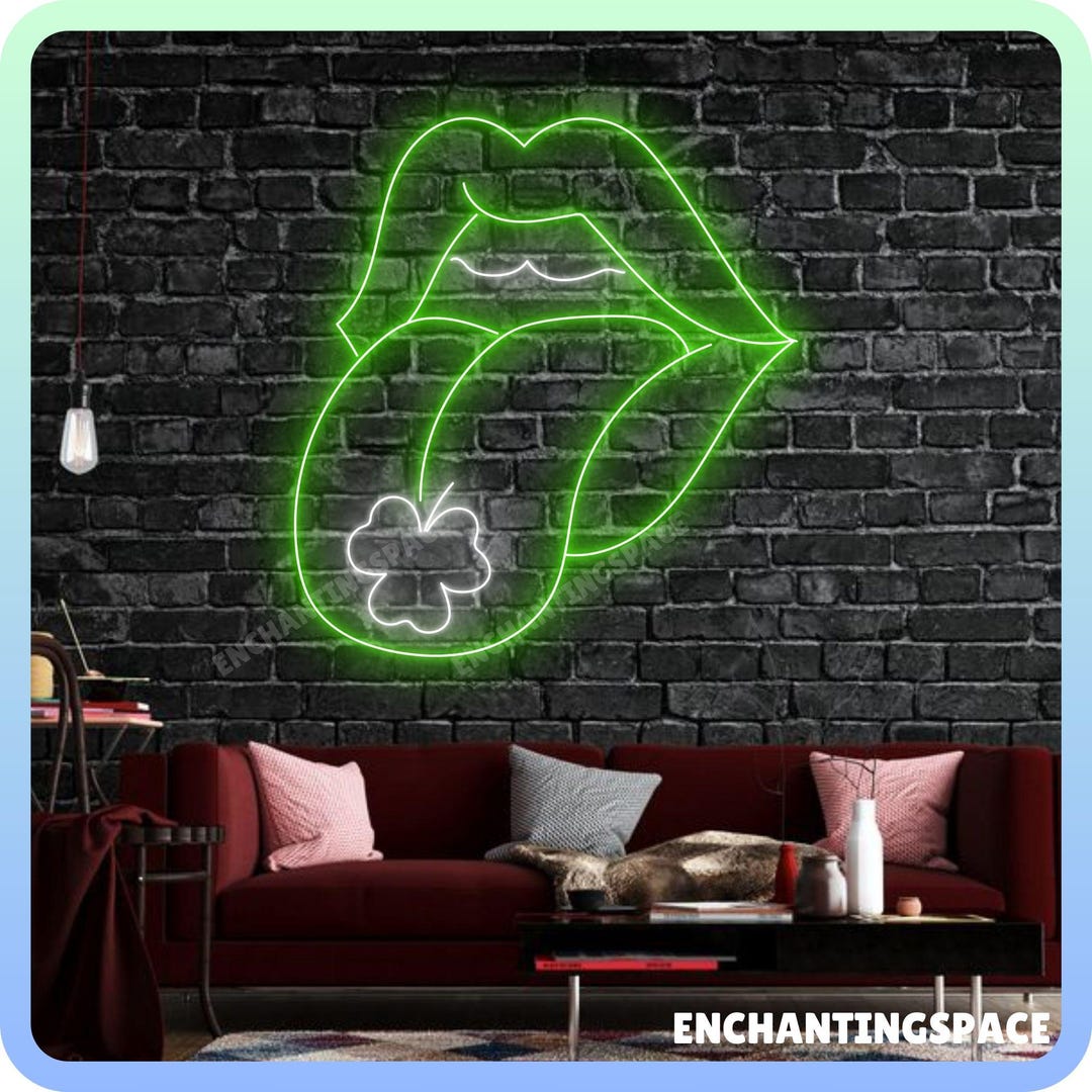 Mouth 3 Leaf Clover Neon Sign, Clover Leaf Mouth Led Light Wall Decor ...