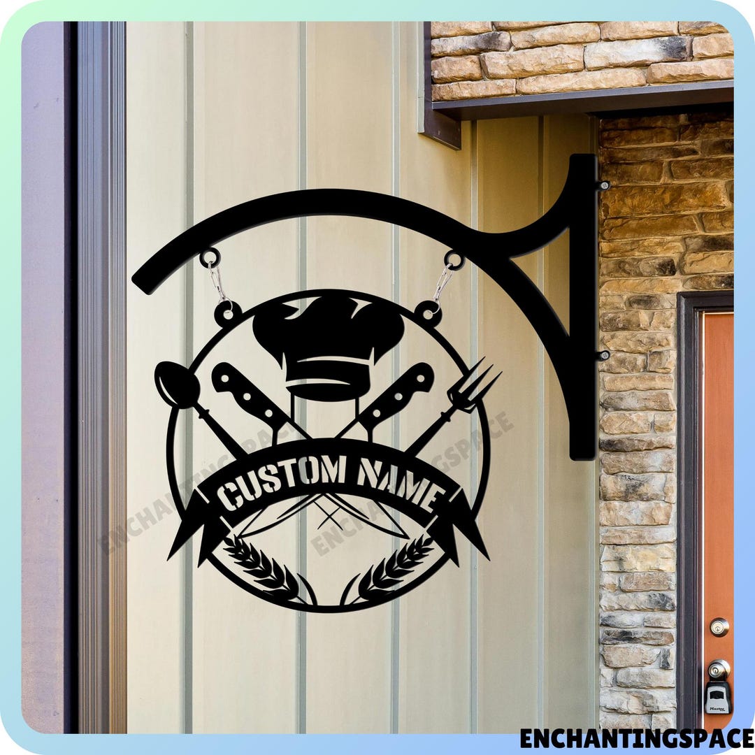Custom Name Chef Kitchen Metal Hanging Sign, Restaurant Store Front ...