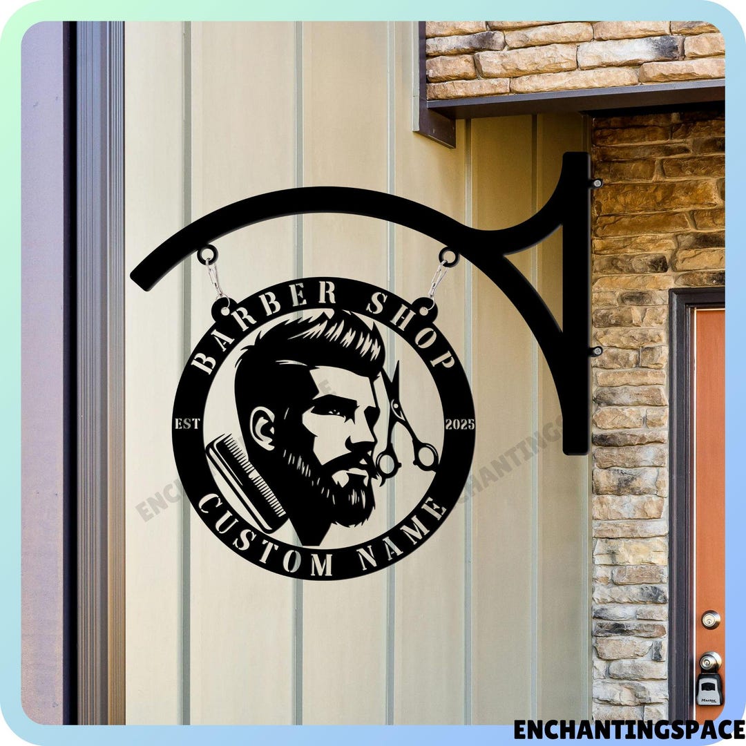 Customize Barber Shop Metal Hanging Sign, Man Hair Salon Store Front ...