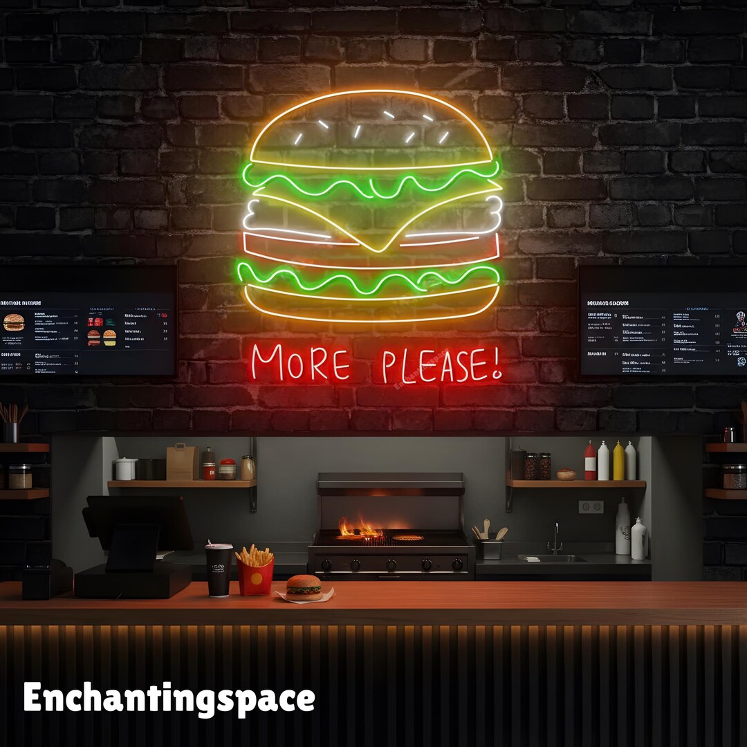 Burger Neon Light Sign, Fast Food LED Wall Decor for Order Counter or ...