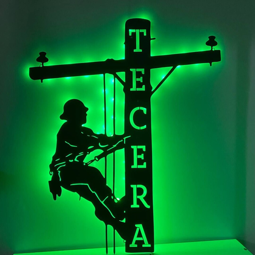Customized US Lineman Metal Wall Art LED Light, Personalized Lineman Name Sign Decoration ...