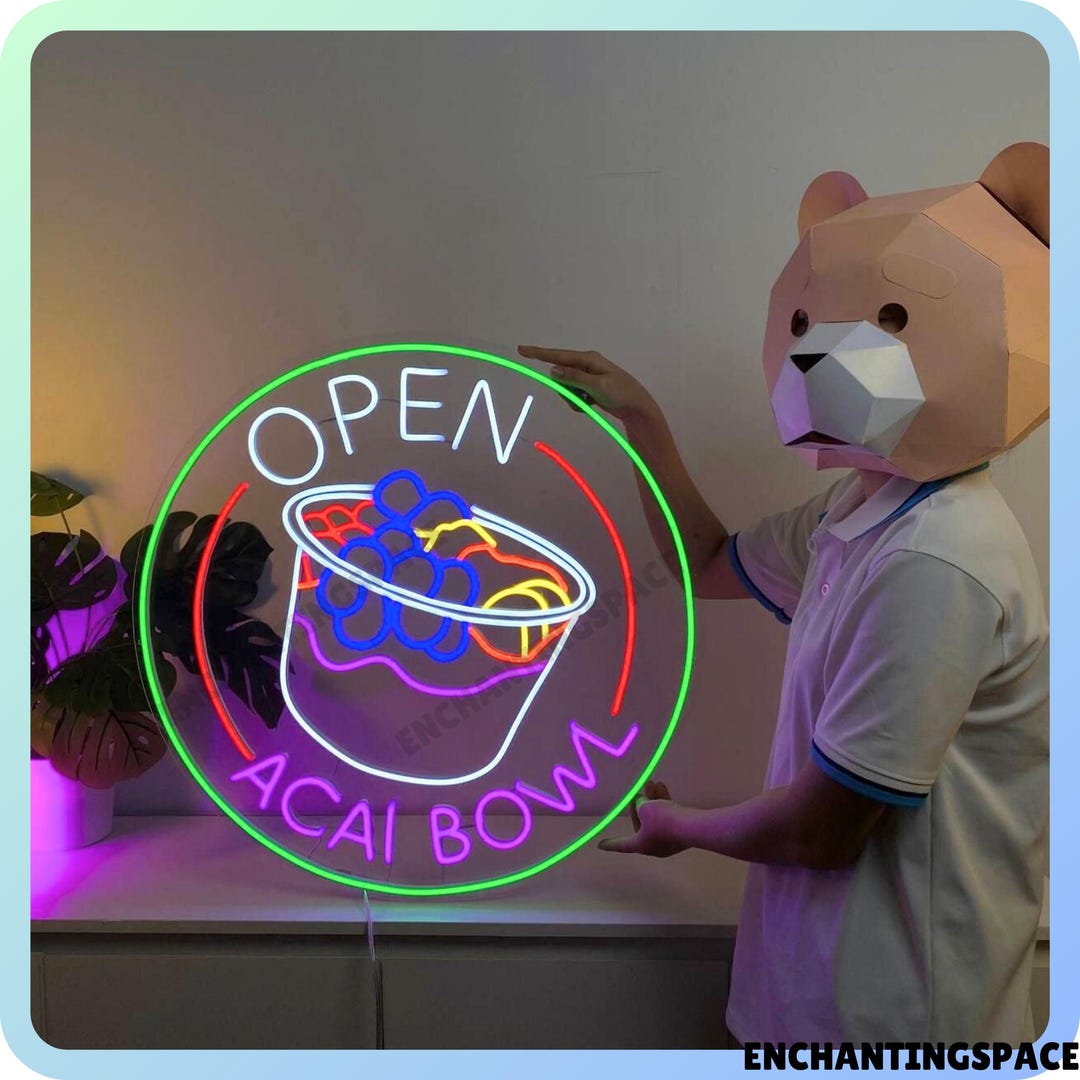 Open Acai Bowl Neon Sign, Acai Bowl Smoothies Led Sign Wall Decor ...