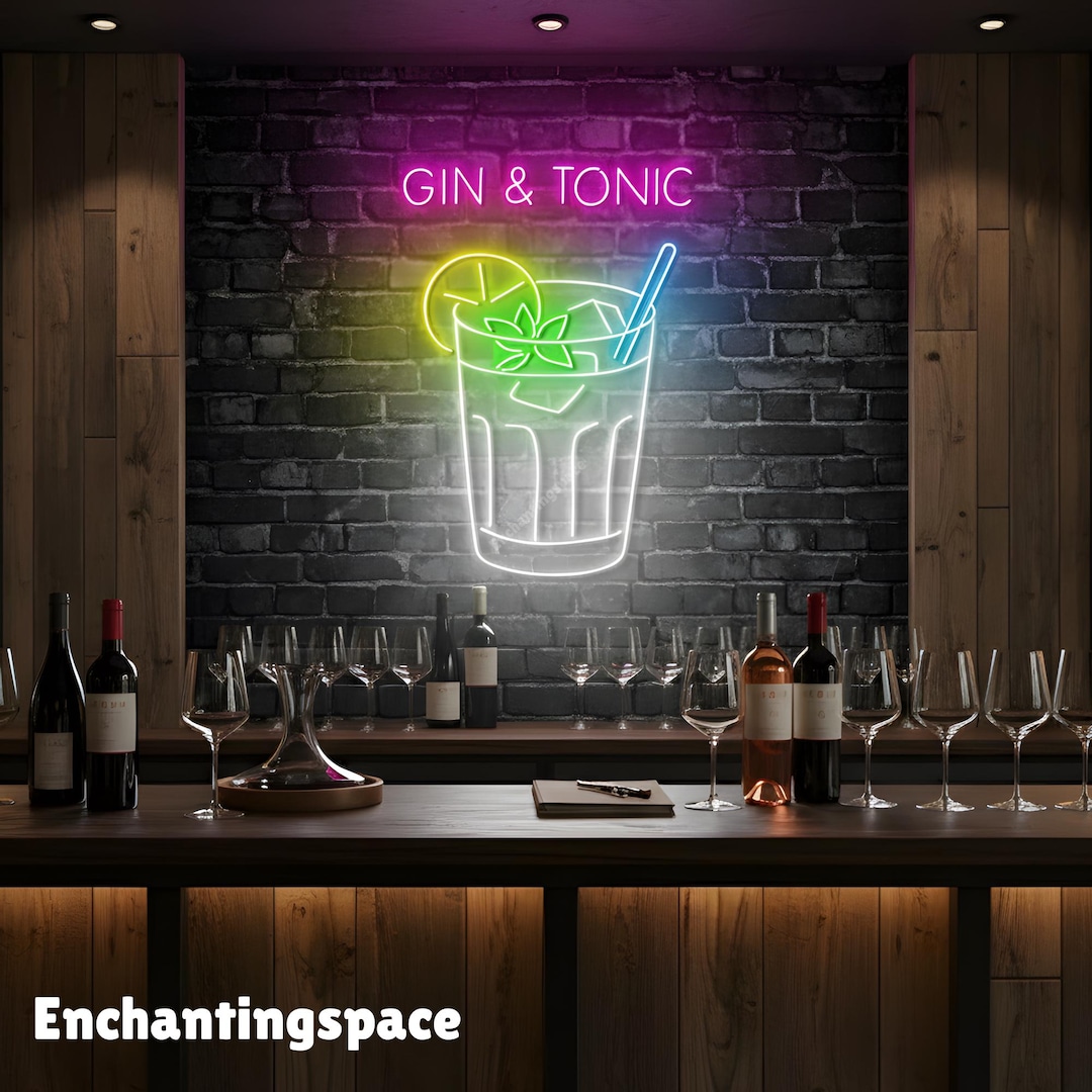 Gin and Tonic Cocktail Neon Sign, LED Wall Light for Lounges or Pub ...