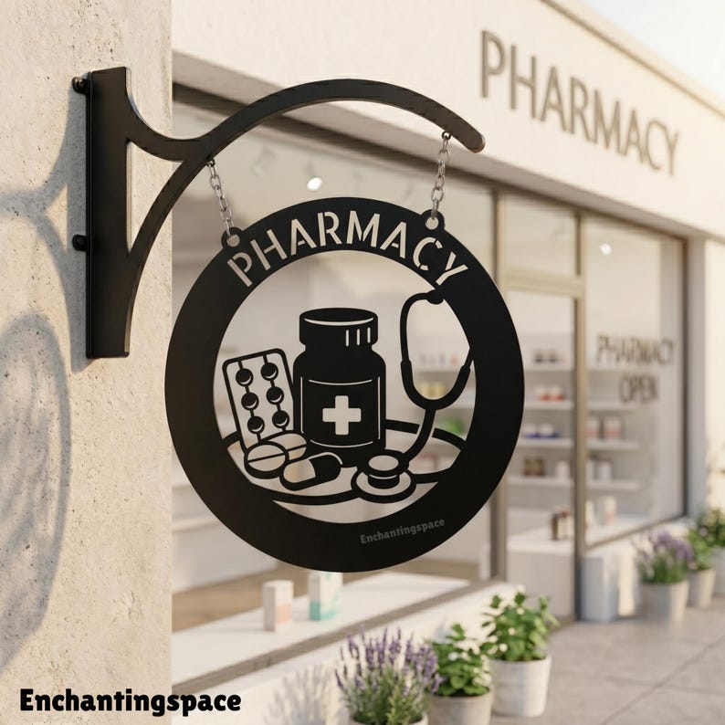 Custom Pharmacy Metal Hanging Sign, Personalized Apothecary Wall Art ...