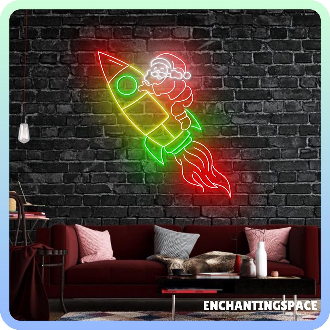 Santa Rocket Neon Sign, Santa Claus Christmas Led Light, Rocket Neon ...