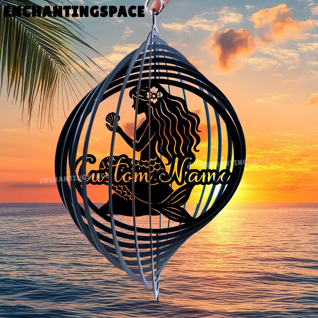 Personalized Mermaid Wind Spinner Garden Hanging Sign, Metal Spinner ...