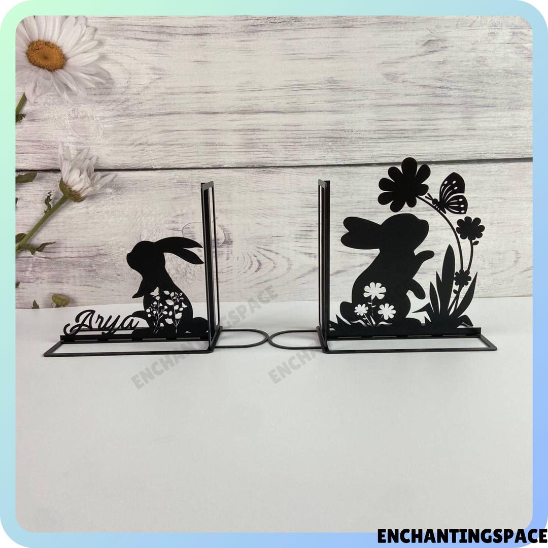 Customized Rabbit Metal Bookends, Personalized Rabbit Name Book Ends ...