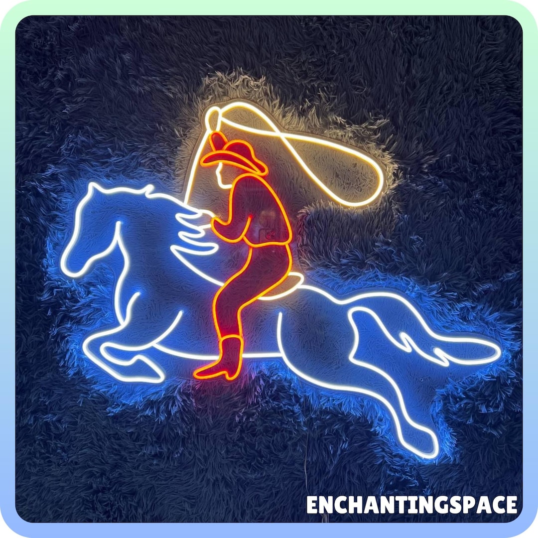 Cowboy Riding Horse Neon Sign, Rodeo Led Light Art, Western Cowboy ...