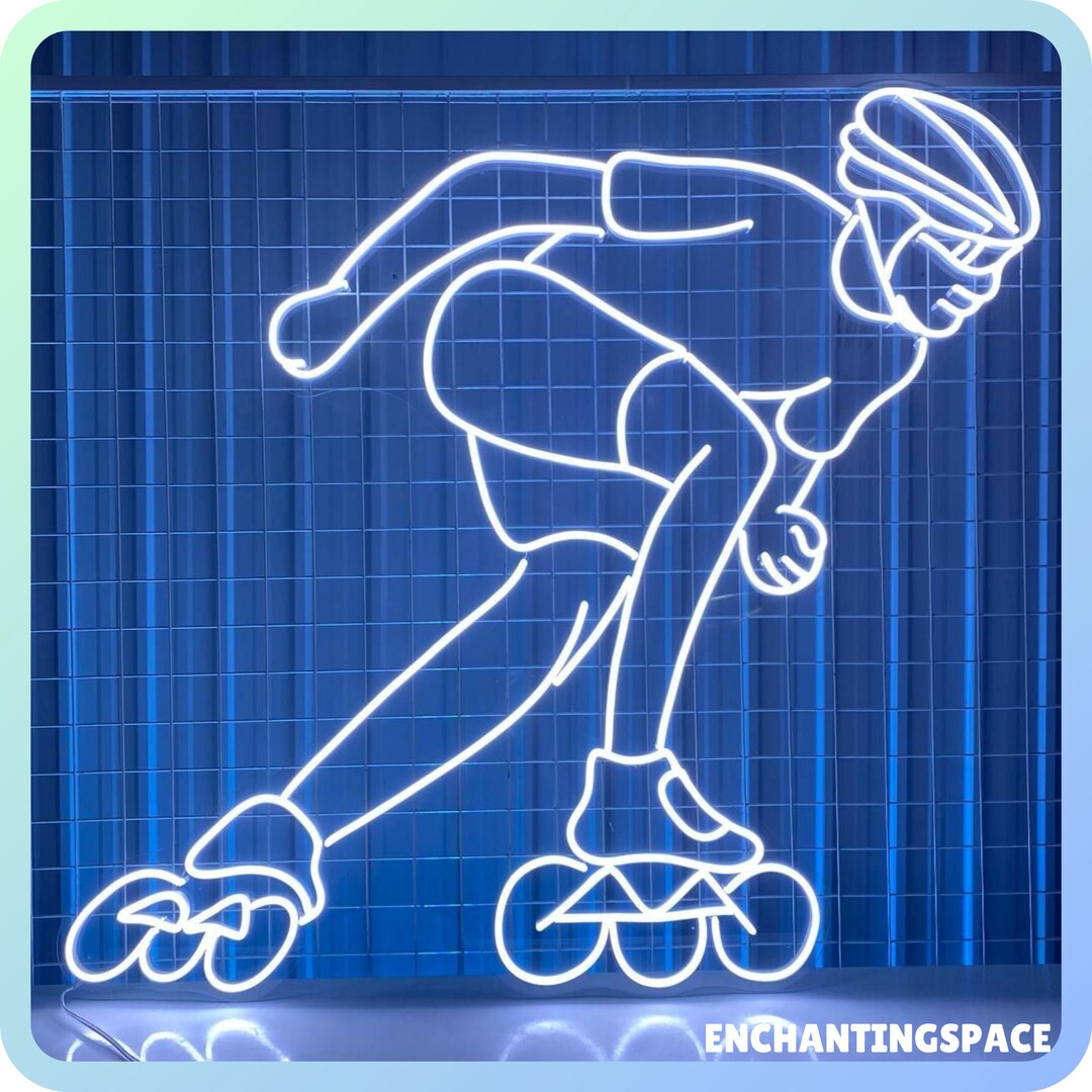 Man Playing Roller Skating Neon Sign, Roller Skates Store Wall Decor ...
