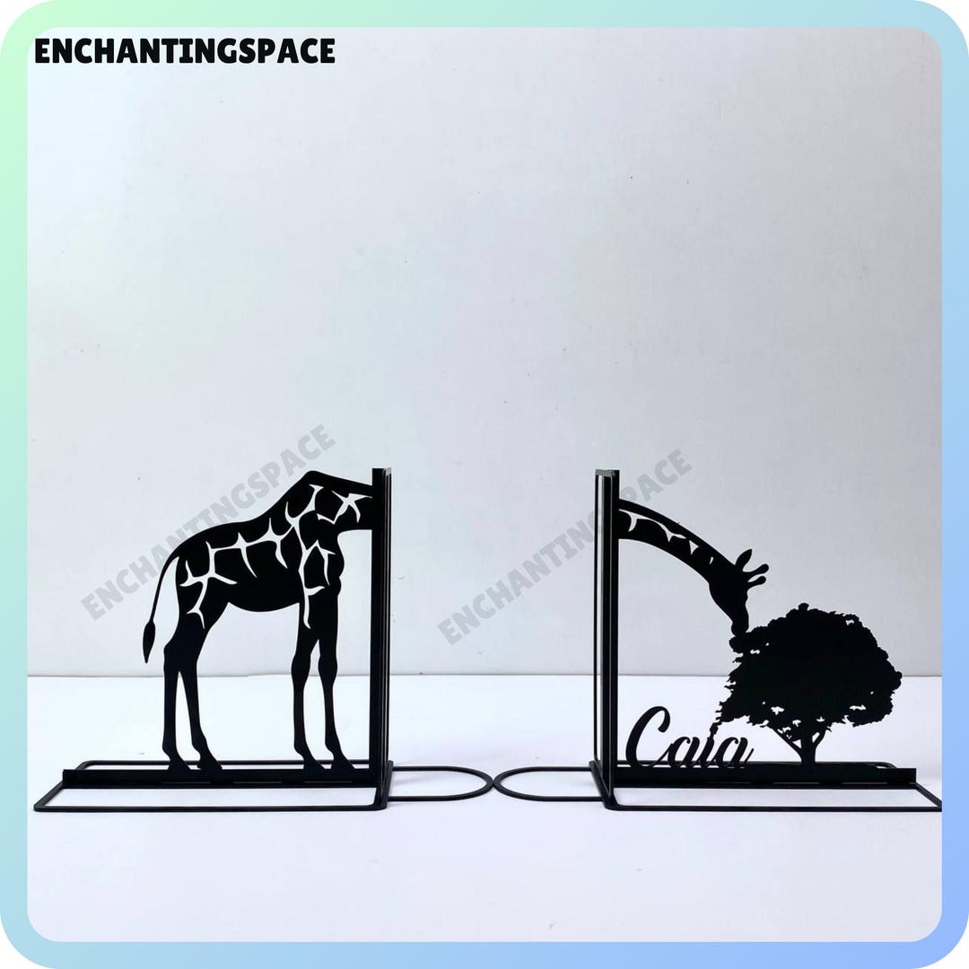 Customized Giraffe Metal Bookends, Personalized Name Bookend, Giraffe ...