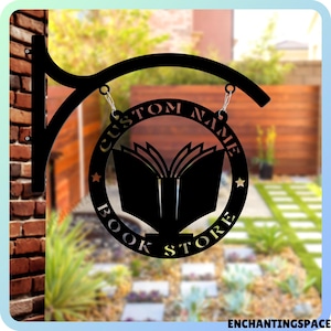 Personalized Bookstore Metal Hanging Sign, Bookstore Store Front Sign ...