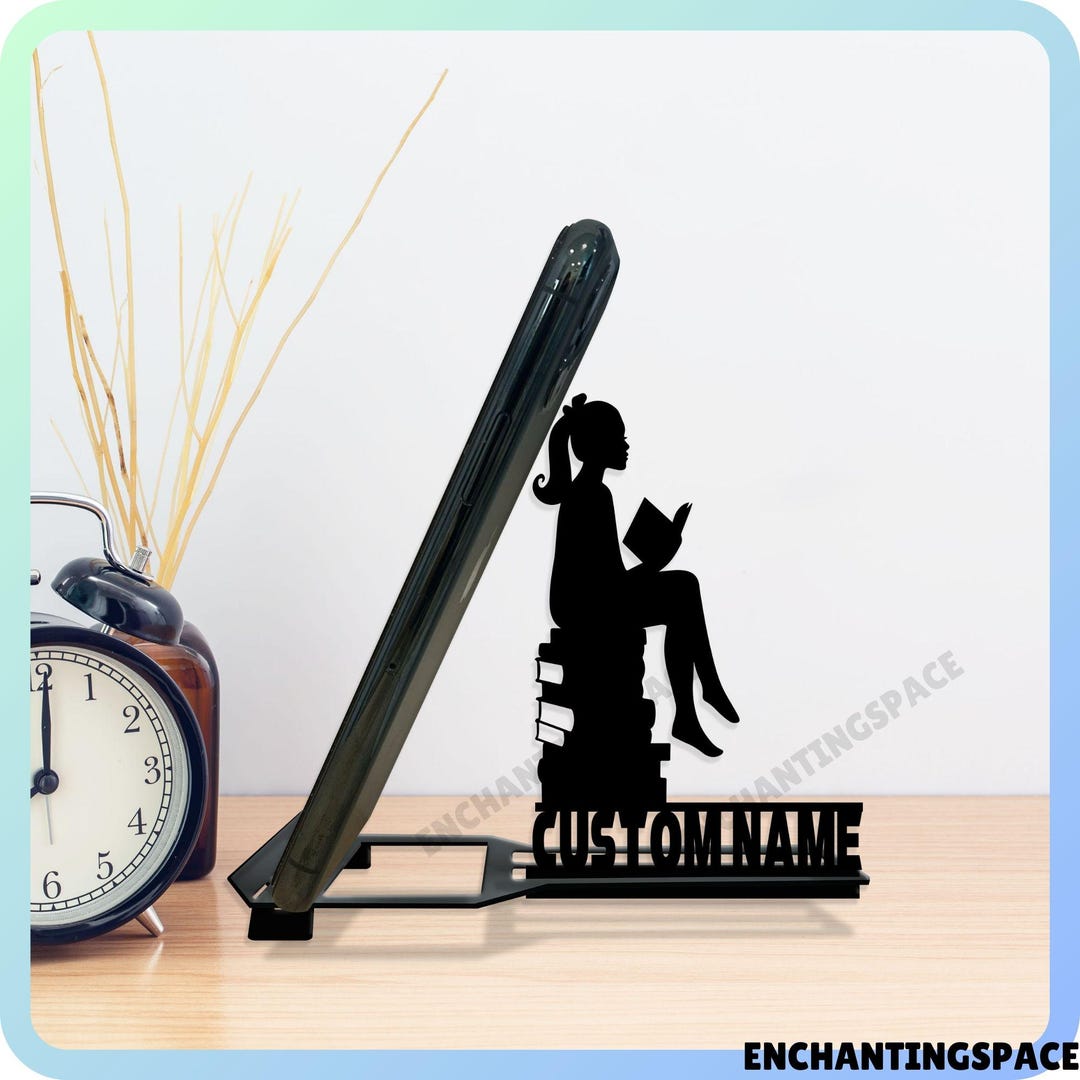Custom Bookish Book Metal Cell Phone Desk Holder, Reading Lover Name ...
