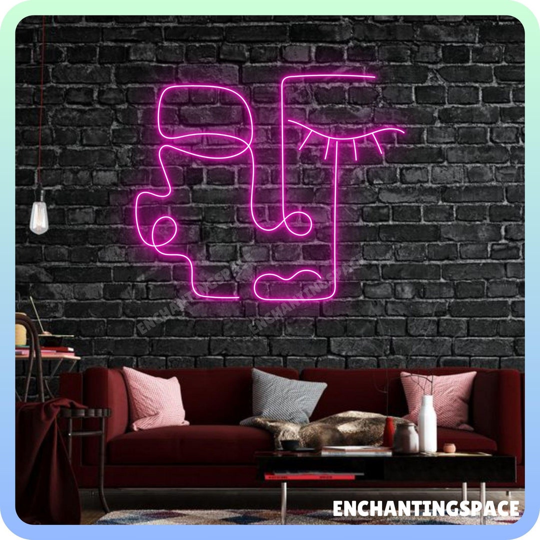 Abstract Face Line Art Neon Sign, Man Woman Face Led Sign, Minimalist ...