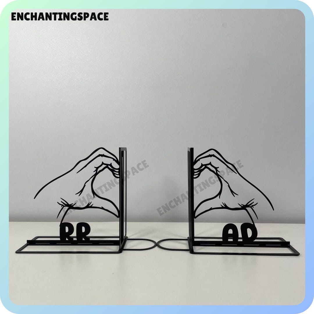 Customized Heart Hand Metal Bookends, Love Hand Book Name Bookend ...