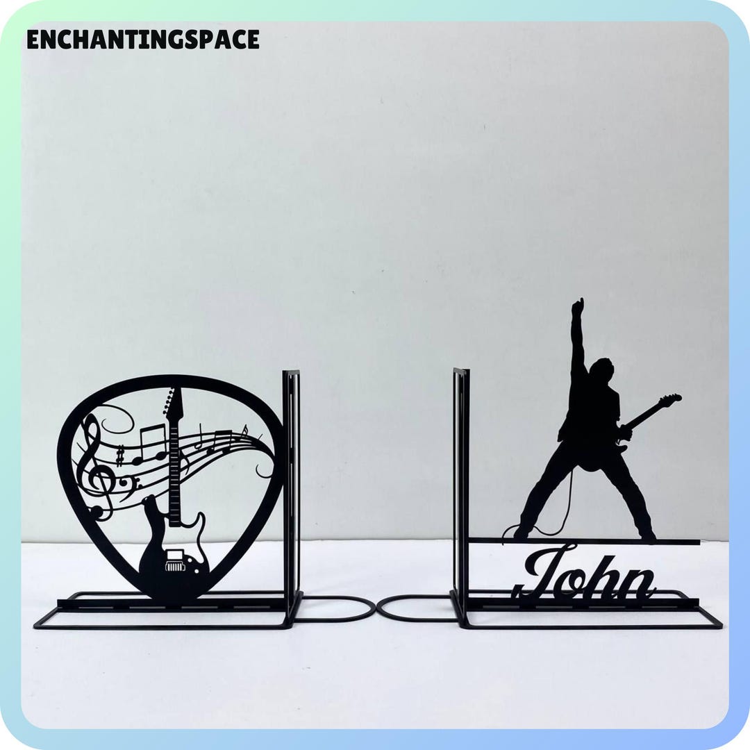 Customized Electric Guitar Metal Bookends, Guitar Rock Player Name ...