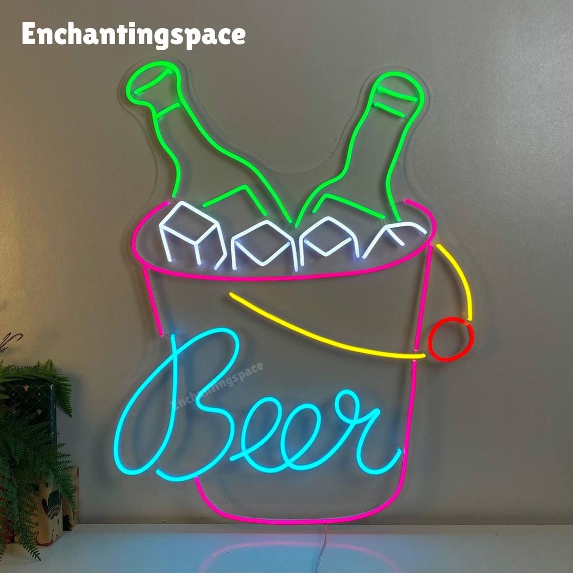 Beer Neon Sign, Ice Bucket Bottle LED Wall Sign for Pub, Bar Counter or ...
