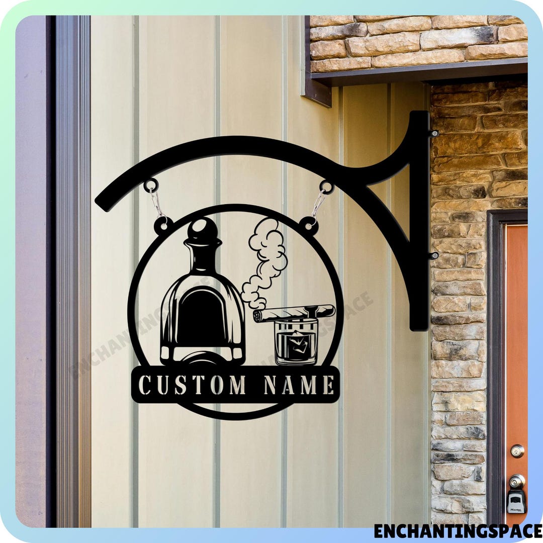 Customize Bourbon Cigar Hanging Metal Sign, Bar Club Sign Wall Plaque ...