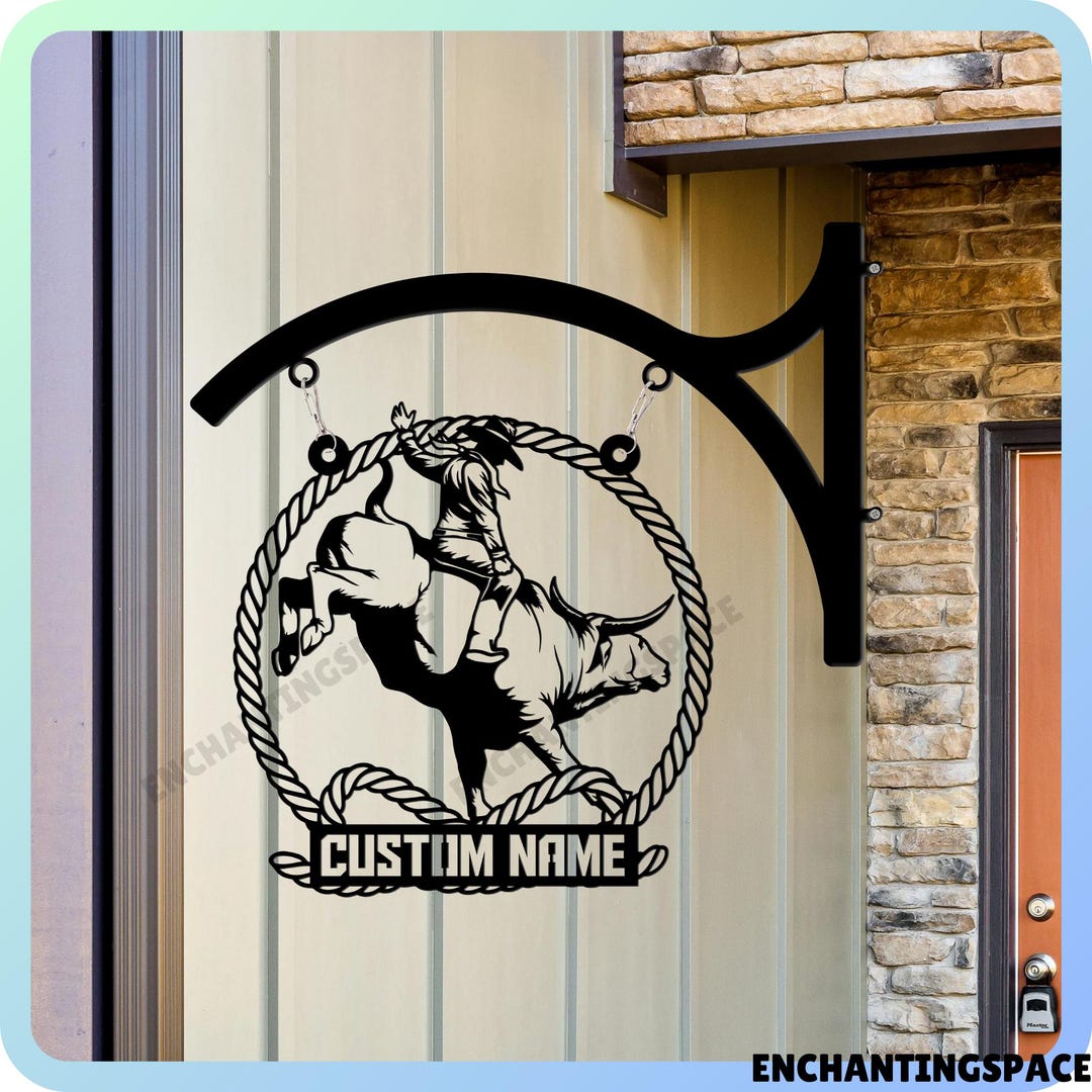 Personalized Bull Rider Metal Hanging Sign, Bull Rider Storefront Sign ...