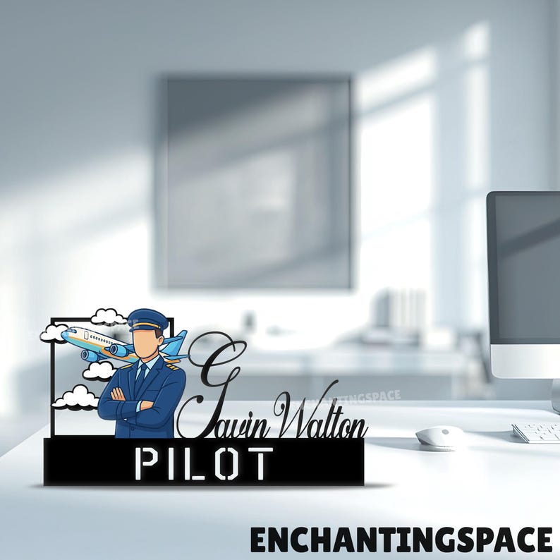 Custom Pilot Wooden Name Plate, Engraved Airplane Desk Name Plate Sign ...