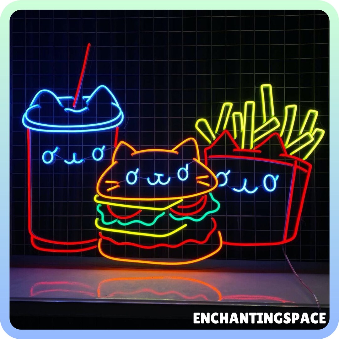 Cute Cat Fast Food Neon Sign, Hamburger Led Sign, Custom Neon Sign ...