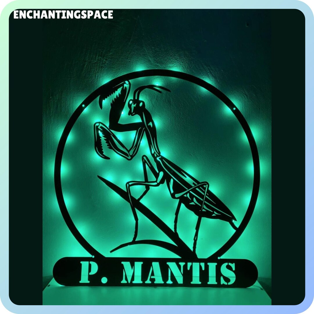 Customized Praying Mantis Wall Art LED Light, Personalized Bar Pub ...