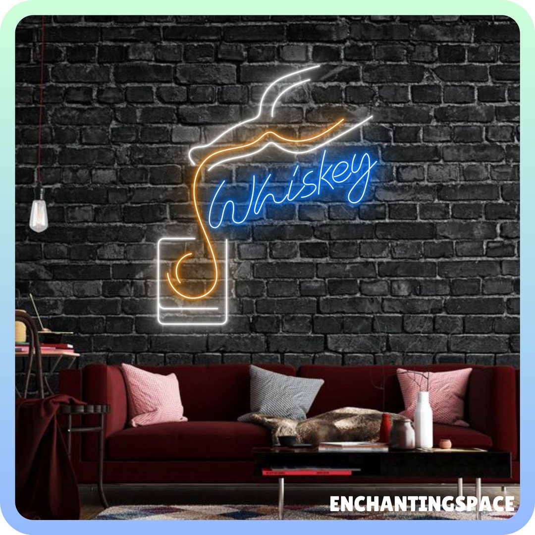 Whiskey Neon Sign, Whiskey Glass Bottle Led Sign Wall Art, Wine Bar Pub ...