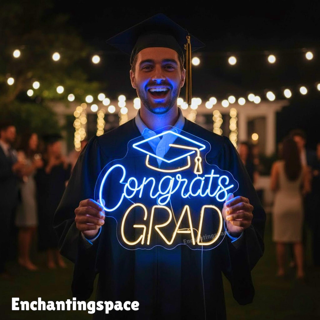 Congrats Grad Neon Sign, Graduation LED Wall Light for Party Decor ...