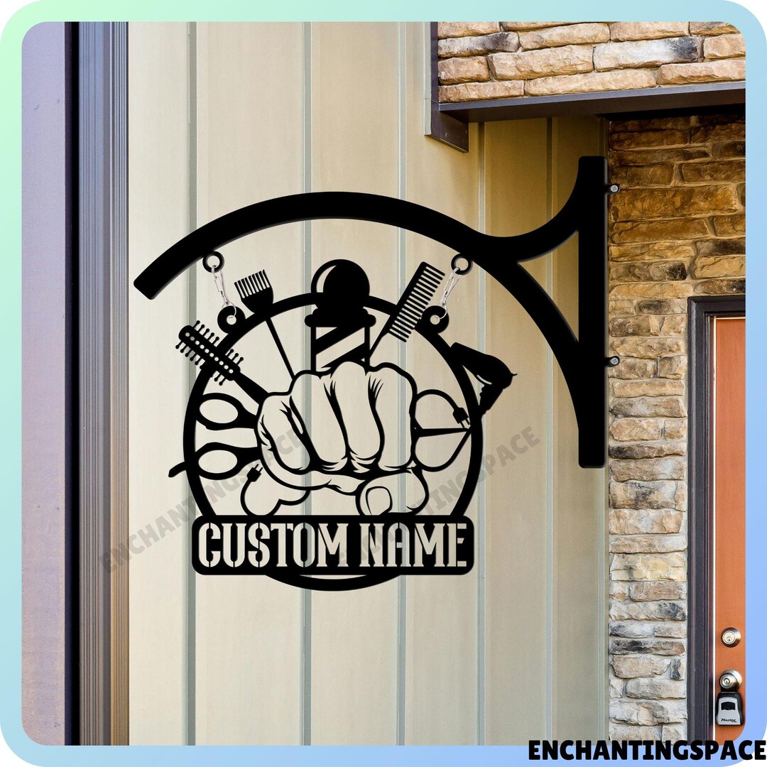 Personalized Barber Shop Metal Hanging Sign, Hairdresser Store Front ...