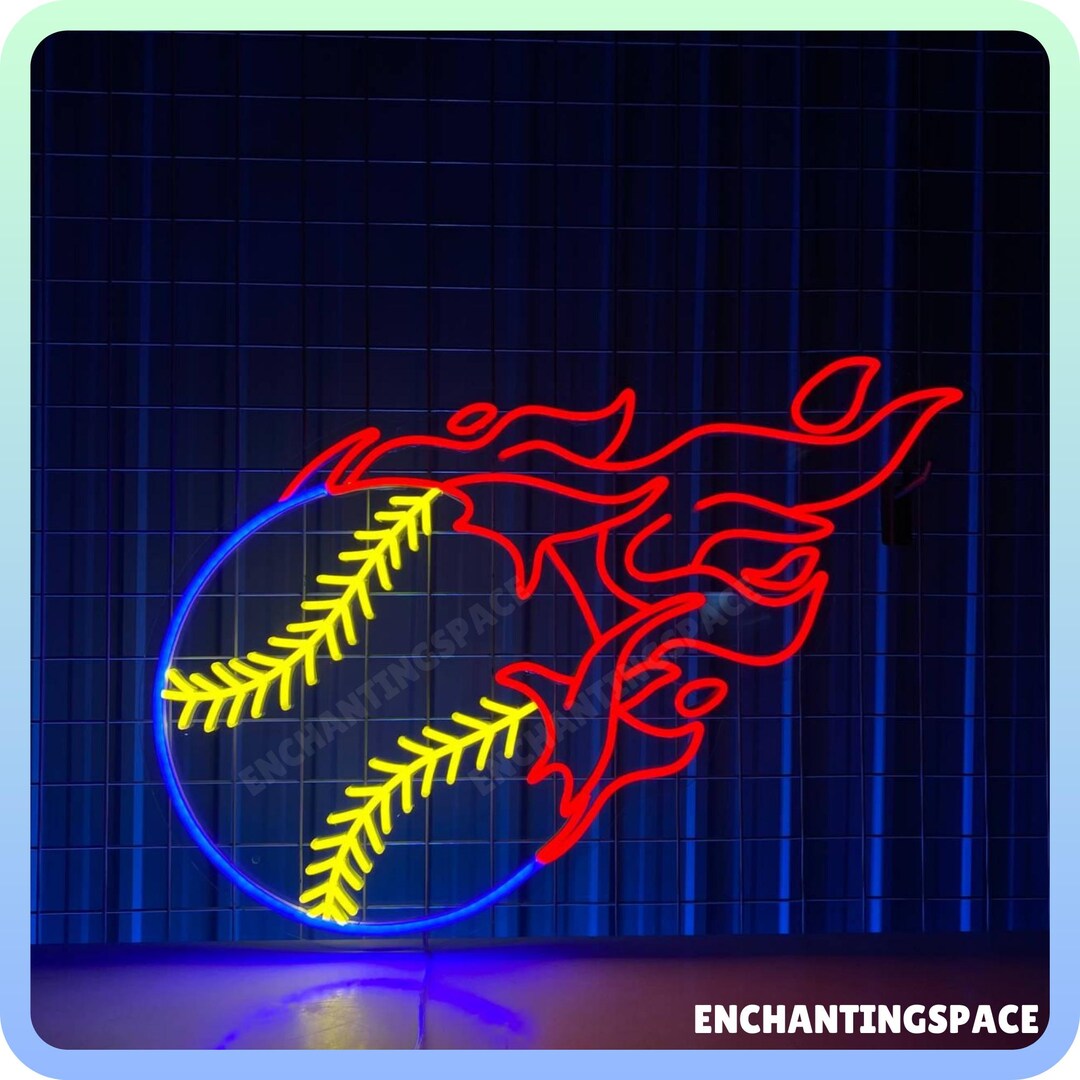 Baseball Flaming Neon Sign, Baseball Fire Led Light, Custom Baseball ...