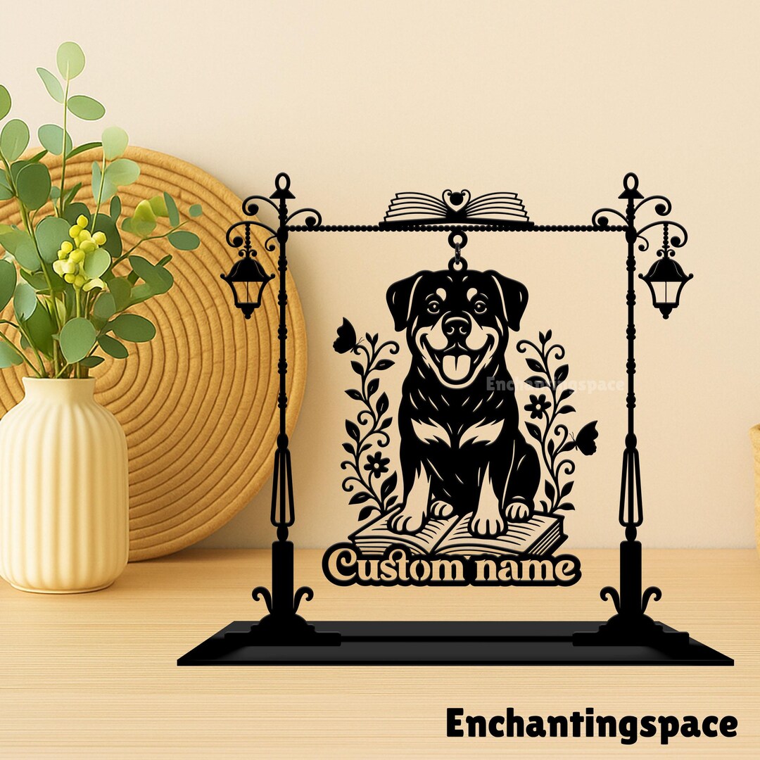 Custom Rottweiler Library Sign, Personalized Mini Signpost Metal Stand ...