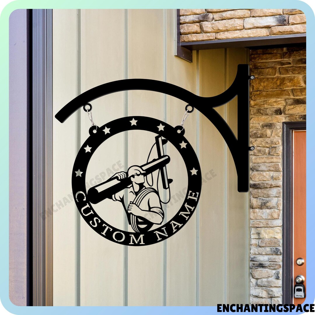 Personalized Hanging Lineman Metal Sign, Hanging Outdoor Sign for ...