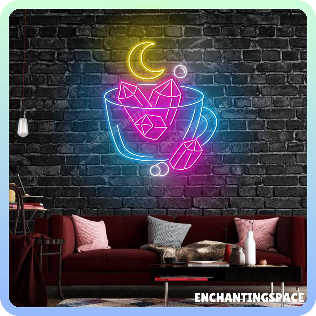 Crystal Tea Cup Neon Sign, Crystal Led Light, Crystal Led Sign Wall Art ...