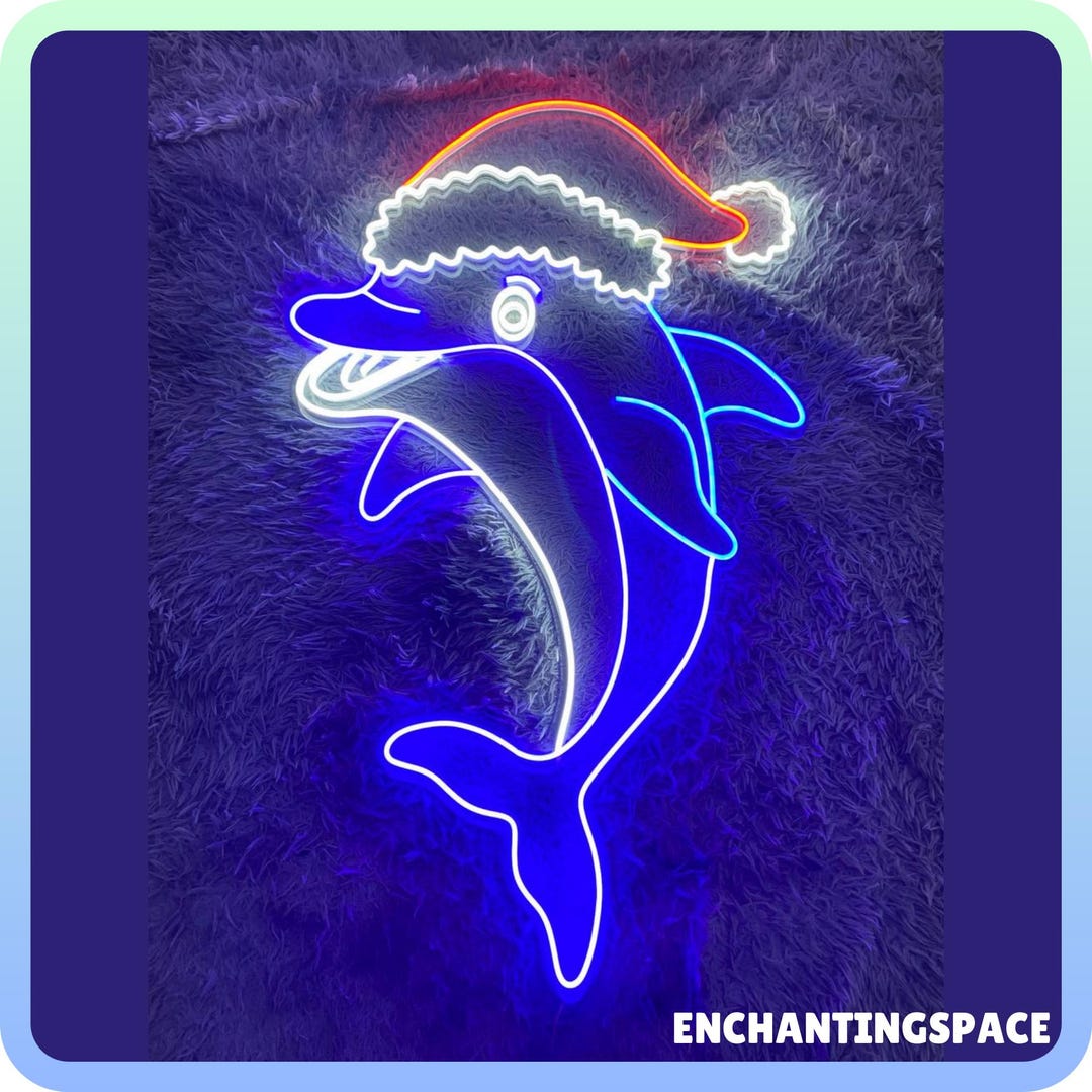 Dolphin Christmas Neon Sign, Dolphin Santa Claus Led Sign, Custom Neon ...