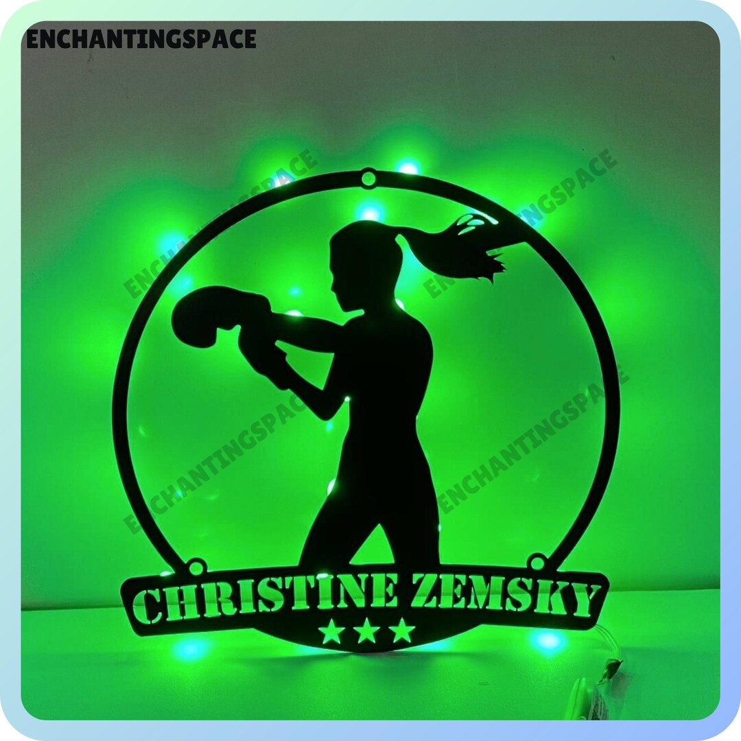 Customized Girl Boxing Metal Wall Art LED Light, Martial Arts Classes ...