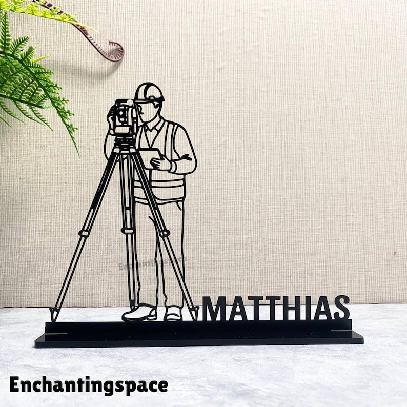 Custom Surveyor Metal Table Sign, Minimalist Construction Line Art for ...