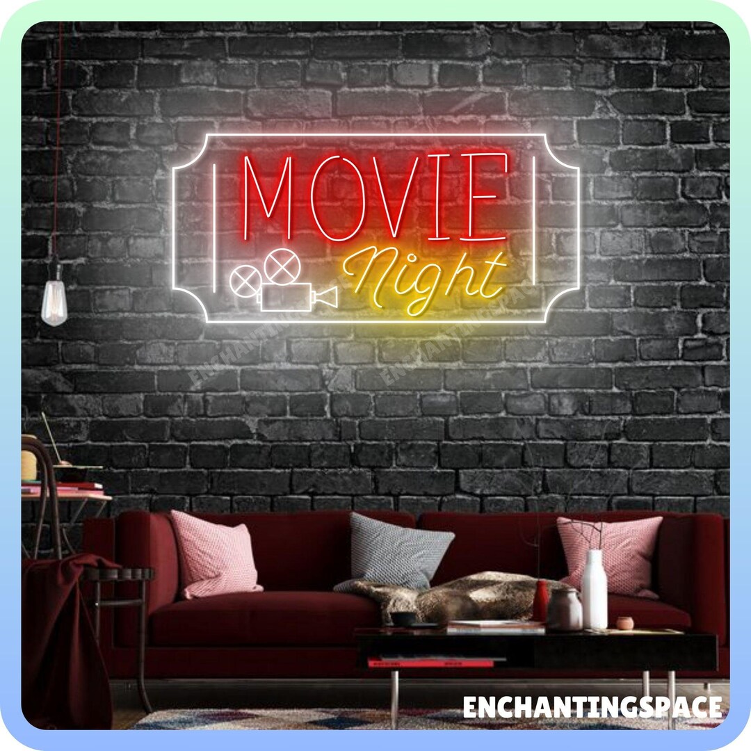 Movie Night Neon Sign, Cinema Light up Wall Art, Home Film Room Cinema ...