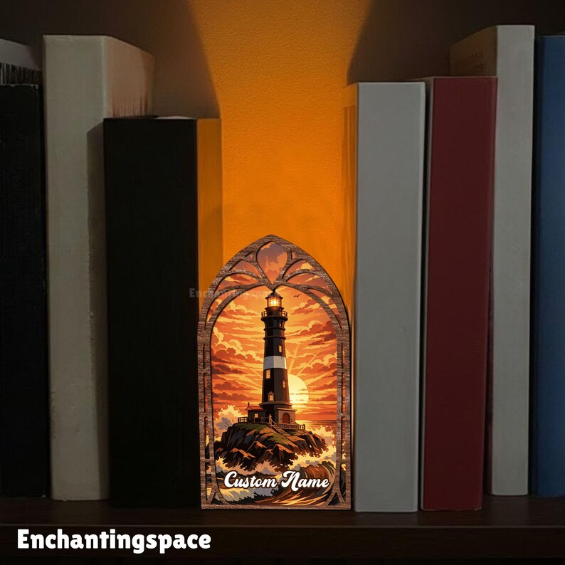 Personalized Lighthouse Window Book Nook With LED Light, Seaside ...