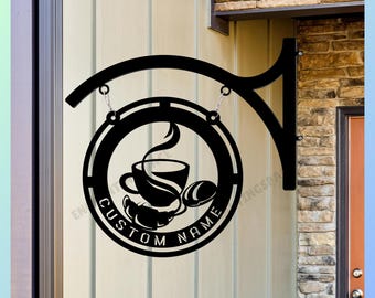 Personalized Coffee Bar Hanging Sign, Coffee Shop Outdoor Hanging Sign ...