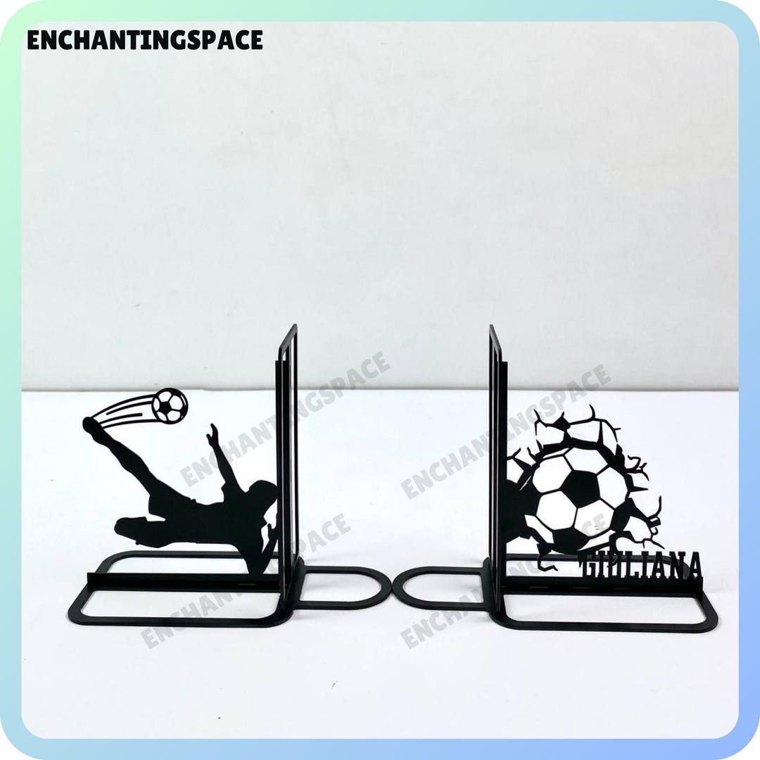 Customized Soccer Shooting Metal Bookends, Soccer Name Bookend, Sport ...