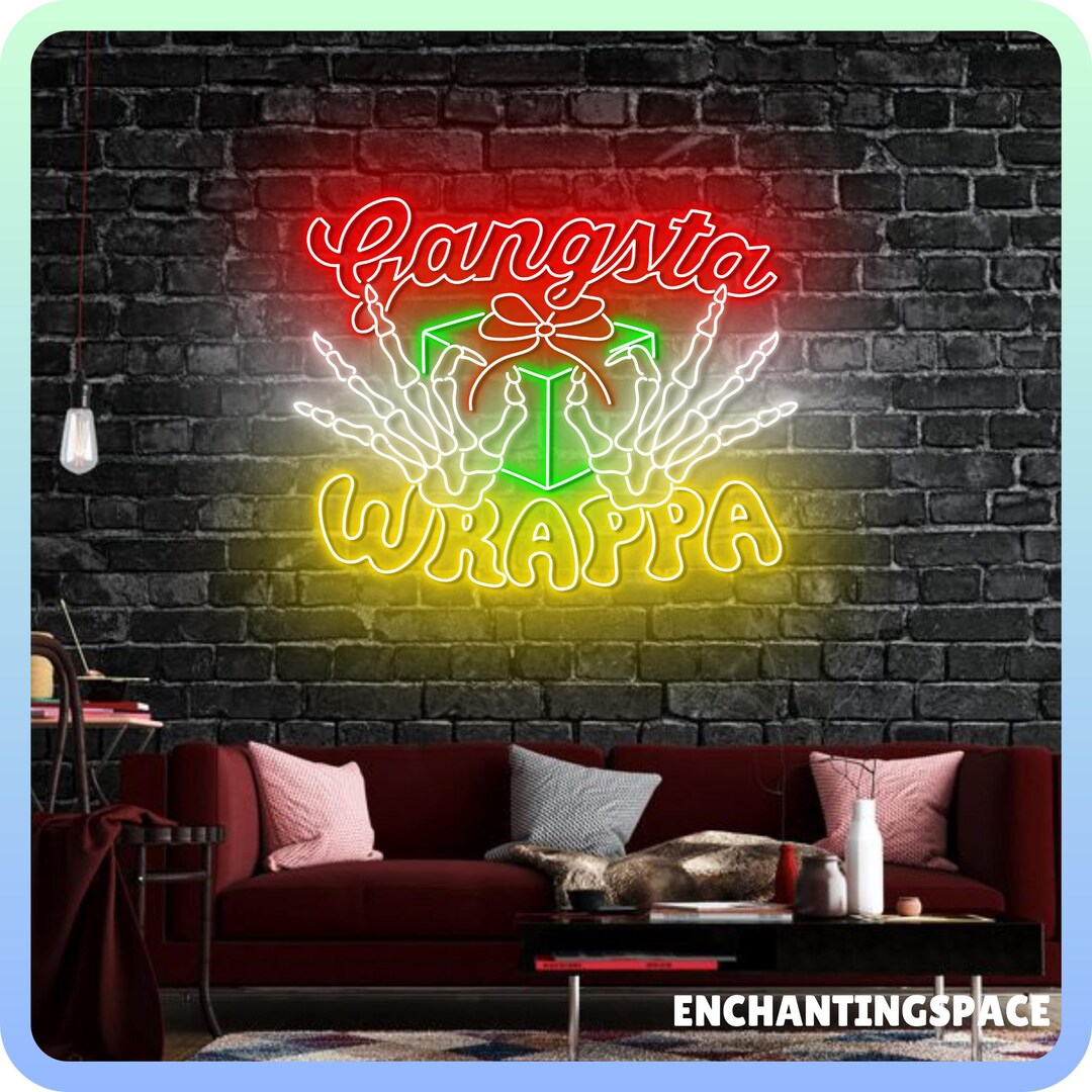Gangsta Wrappa Christmas Neon Sign, Skeleton Christmas Neon Sign ...